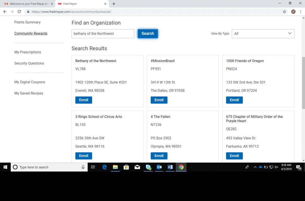 Fred Meyer’s Community Rewards Program - Bethany of the Northwest